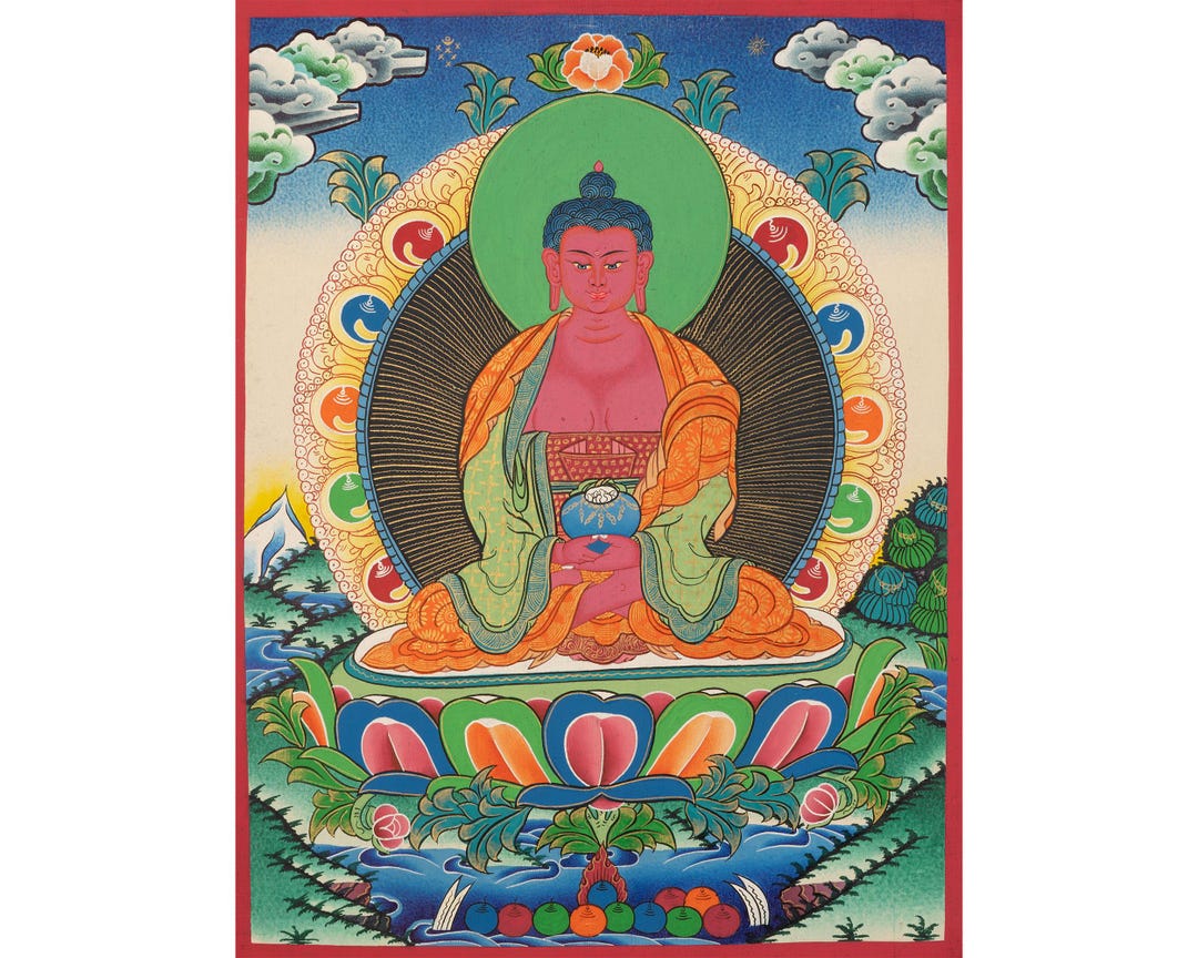 Amitabha Buddha Thanka Painting | Small Size Red Buddha Wall Decoration ...