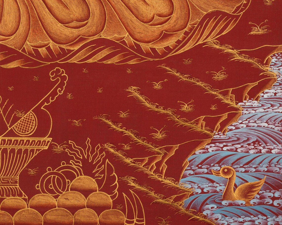 Amitayus Buddha Thangka | Red Buddha | Hand-painted on Red Background ...