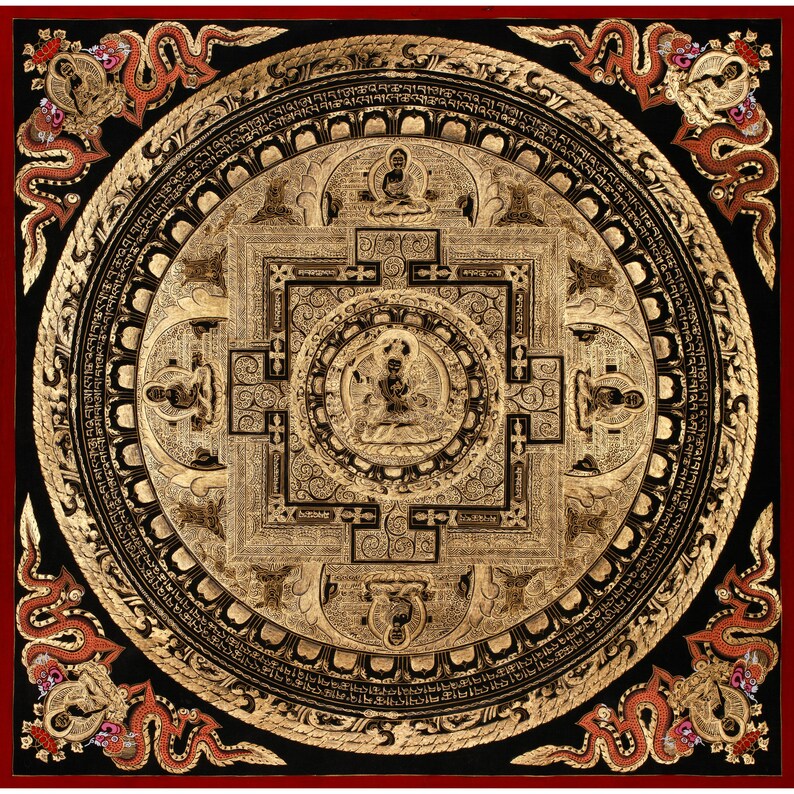 Manjushri Mandala Thangka | 24K Gold Hand-painted Wisdom Deity ...