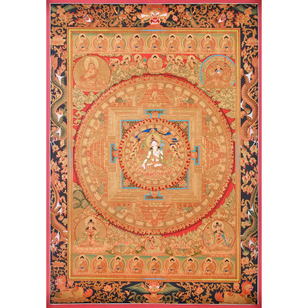 Golden Sita Tara Mandala Thangka | Sacred White Tara Mandala for ...