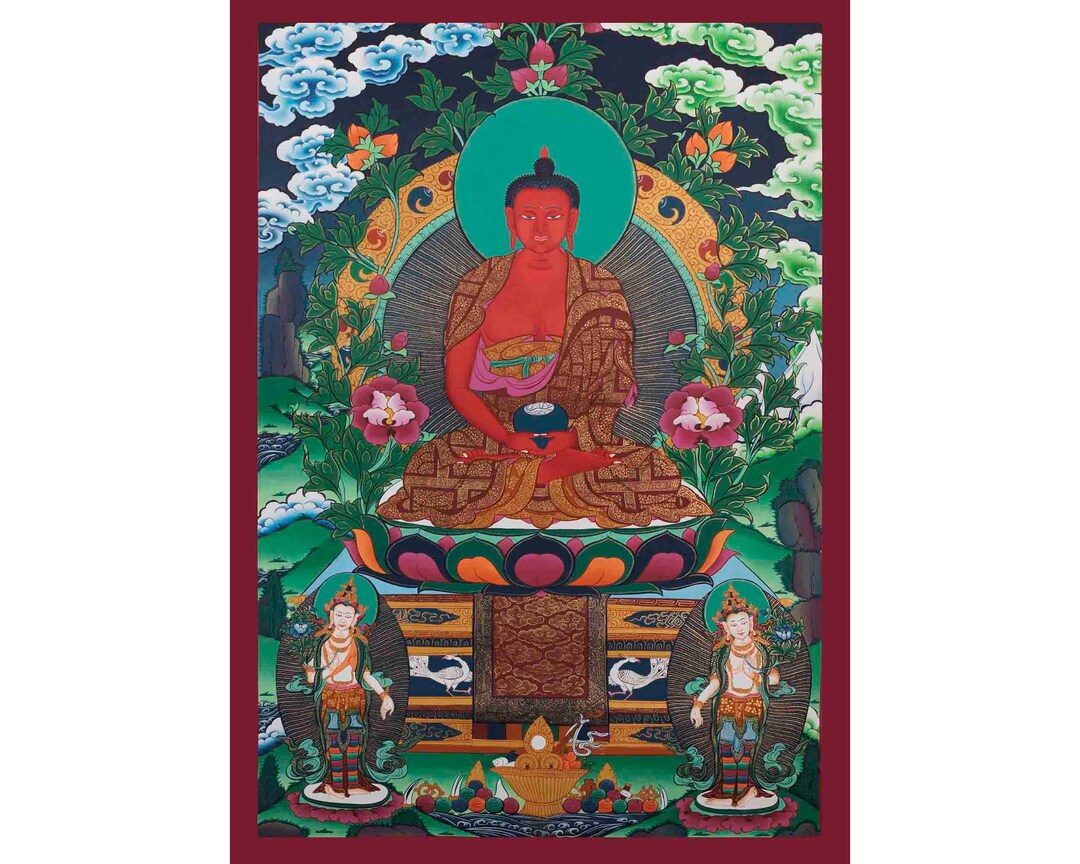 Amitabha Buddha Thangka Painting | Tibetan Buddhist Wall Hanging Art for Peace | Mindfulness ...