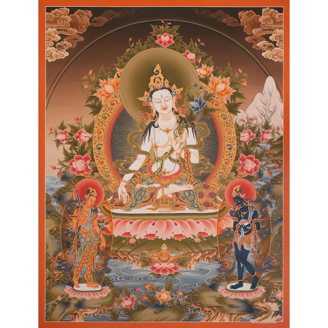 White Tara Thangka | Tibetan Dolkar Bodhisattva of Long Life | Tibetan ...