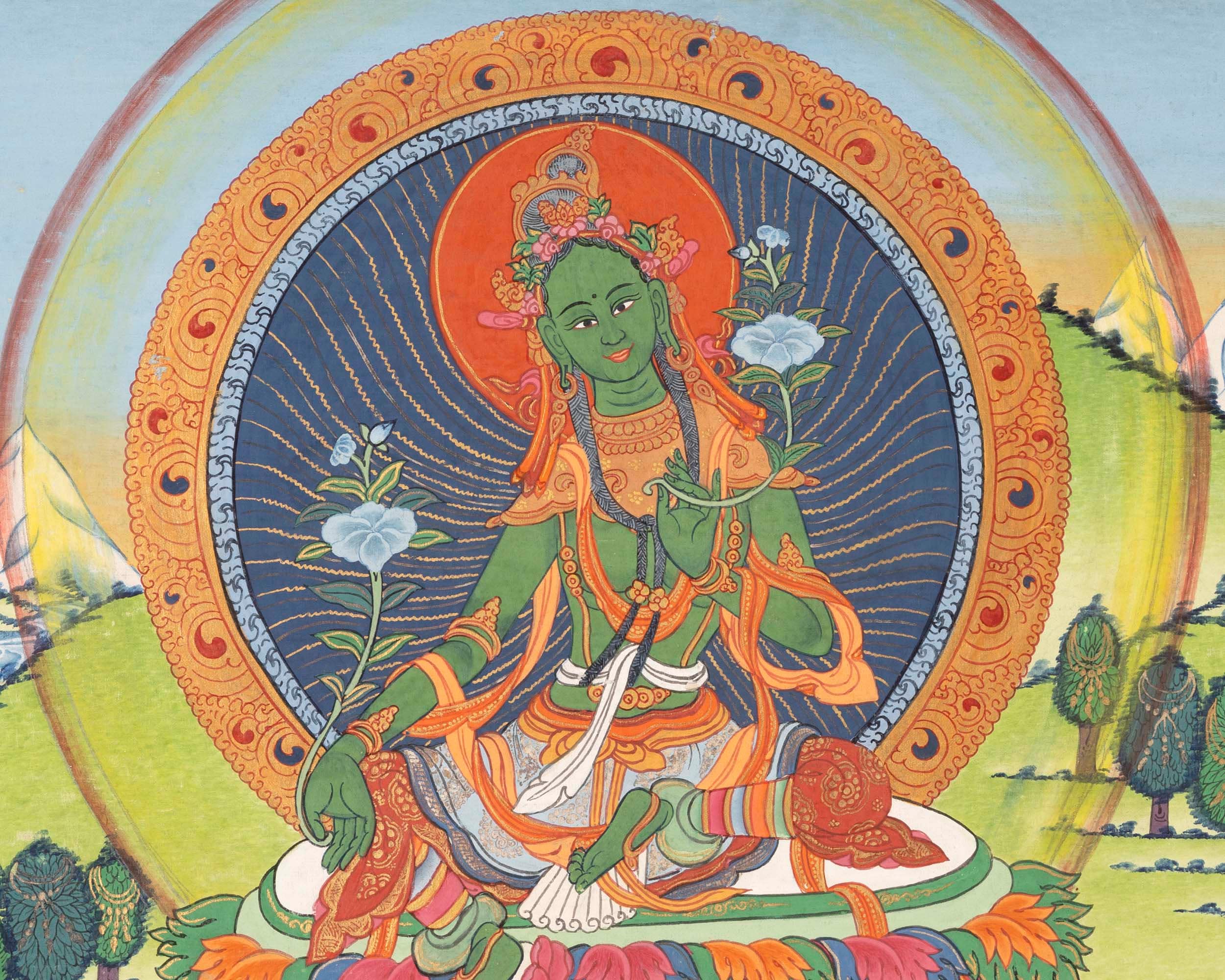 Traditional Green Tara Thangka original Hand Painted Healing - Etsy