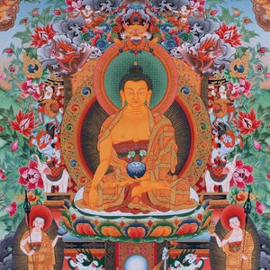 Original Thangka of Shakyamuni Buddha Flanked by Shariputra ...