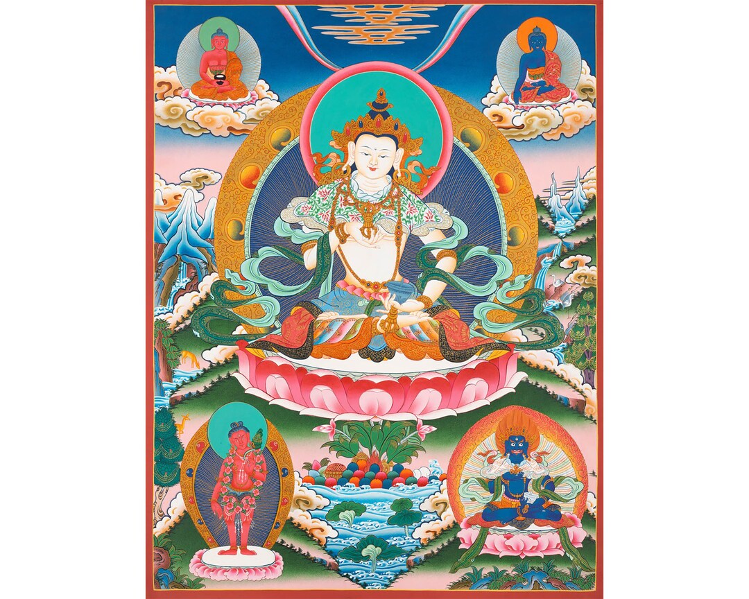 Vajrasattva Dorje Sempa Flanked by Other Bodhisattvas | Original Hand ...