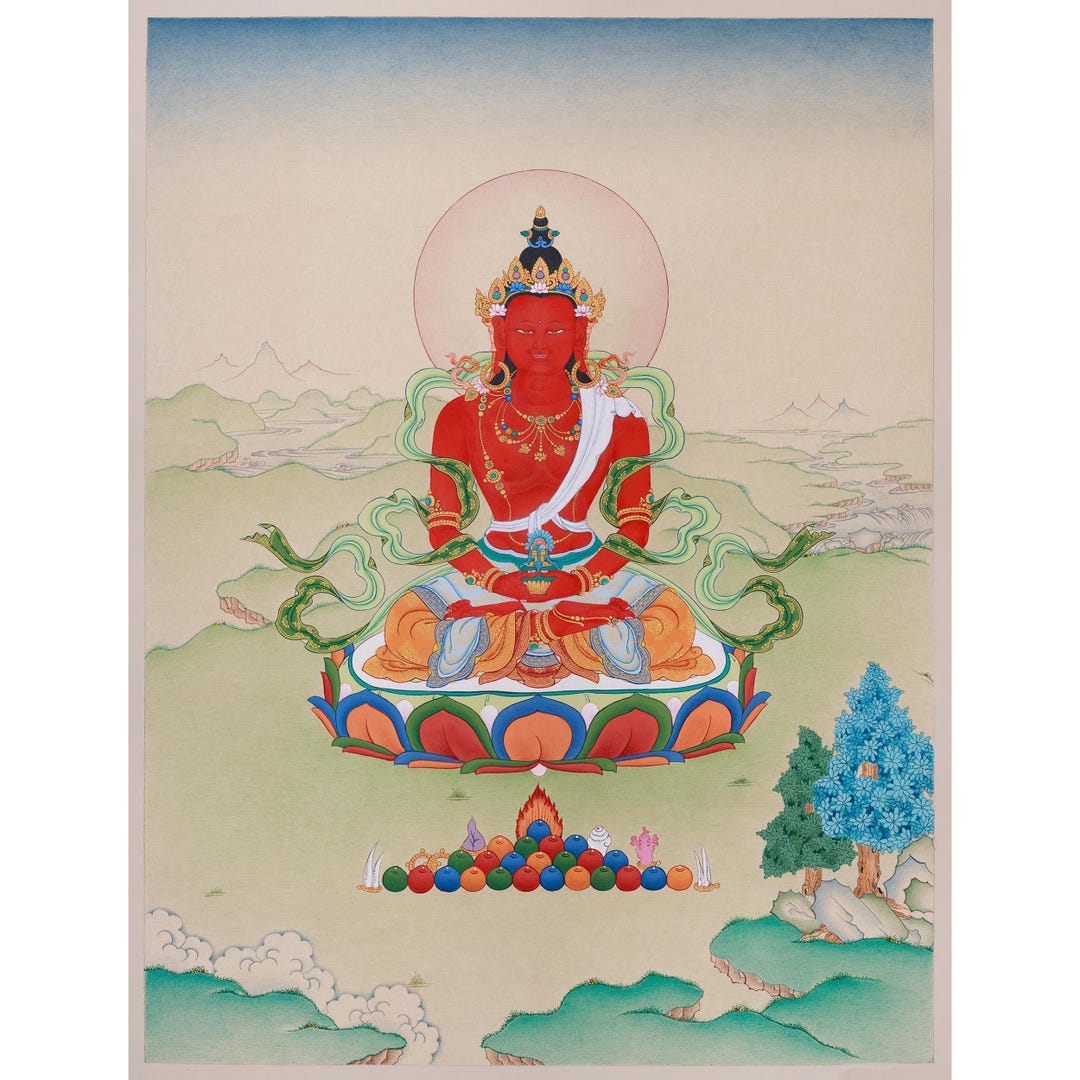 Red Buddha Amitayus Thangka | A Spiritual Artwork of the Buddha of Long ...