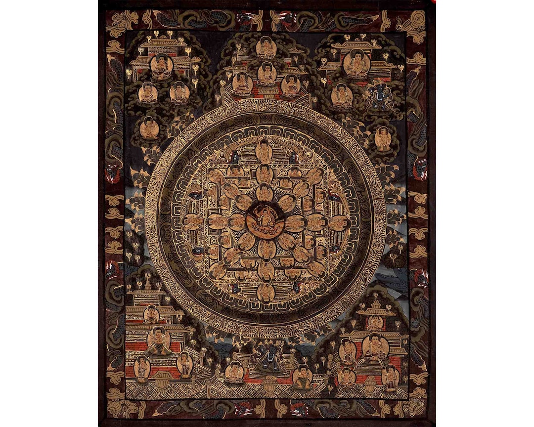 Dark Themed Manjushree Mandala | Wall Hanging Yoga Meditation Canvas ...