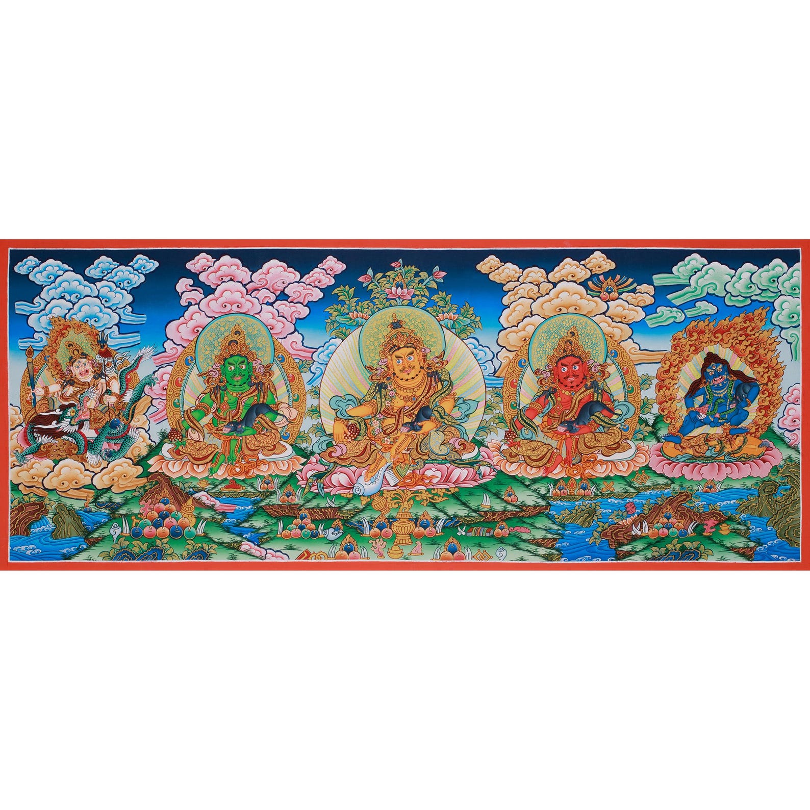 Buddhist 5 Dzambhala Thangka | Guardians of Fortune & Wealth | Tibetan ...