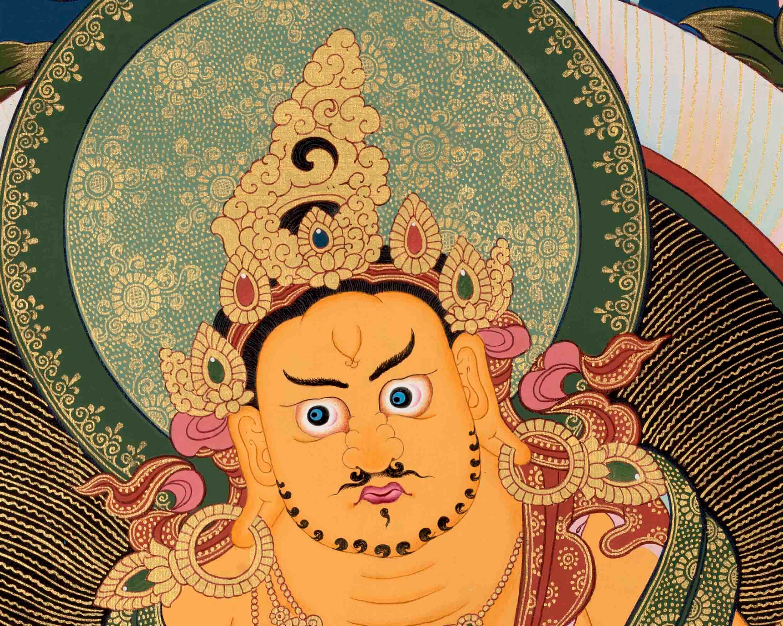 Dzambala Kubera Thangka Painting | Buddhist Deity of Wealth | Tibetan ...