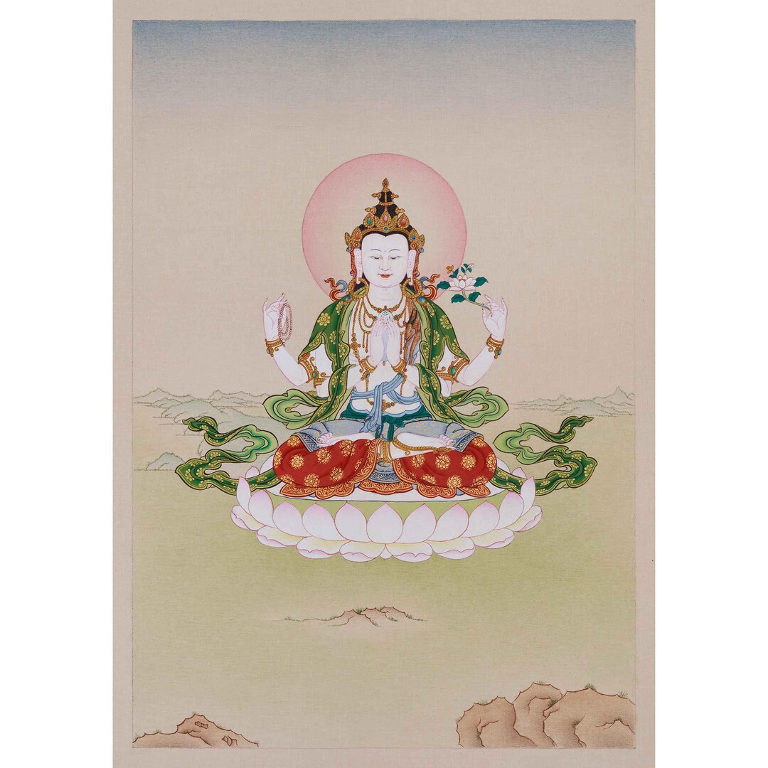 Compassion Bodhisattva Chenrezig Thangka | Four Armed Chenrezig ...