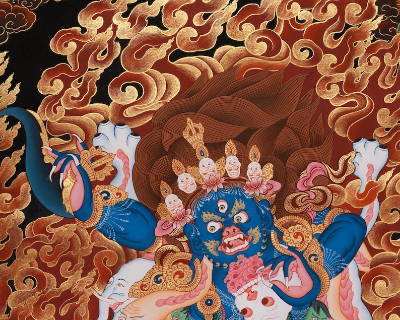 Yama Dharmaraja Thangka | Hand-painted Tibetan Wrathful Deity Artwork ...