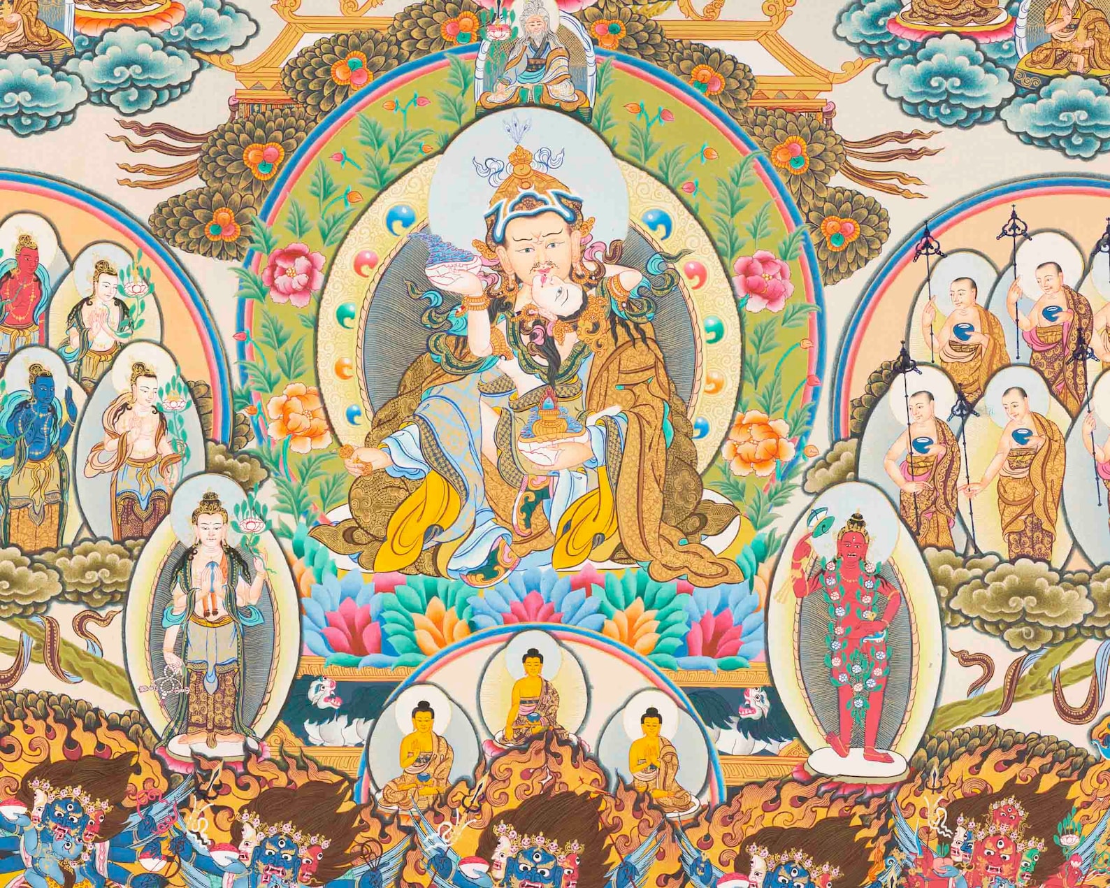 Guru Rinpoche Refuge Tree Thangka Painting With Buddhas - Etsy