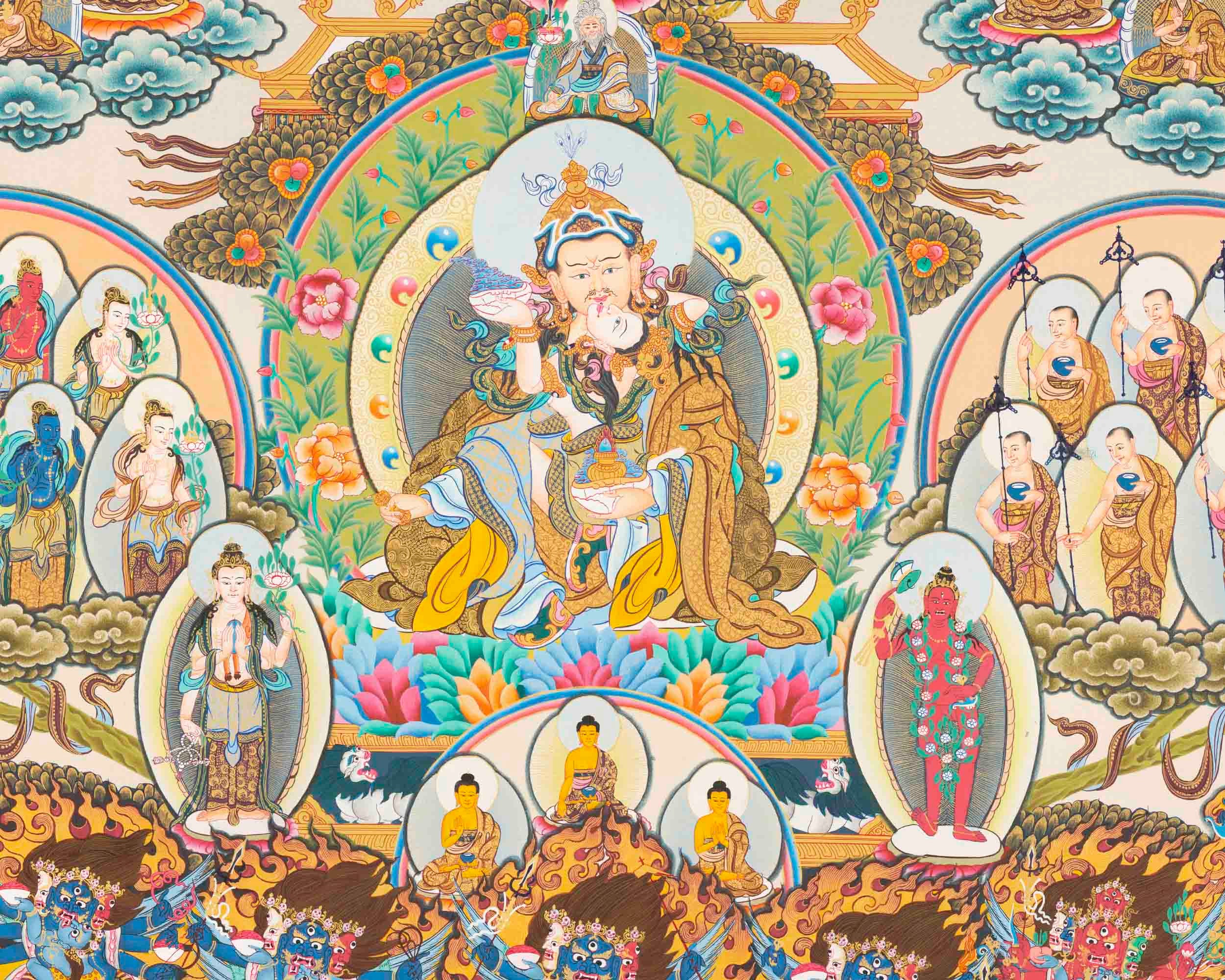 Guru Rinpoche Refuge Tree Thangka Painting With Buddhas - Etsy