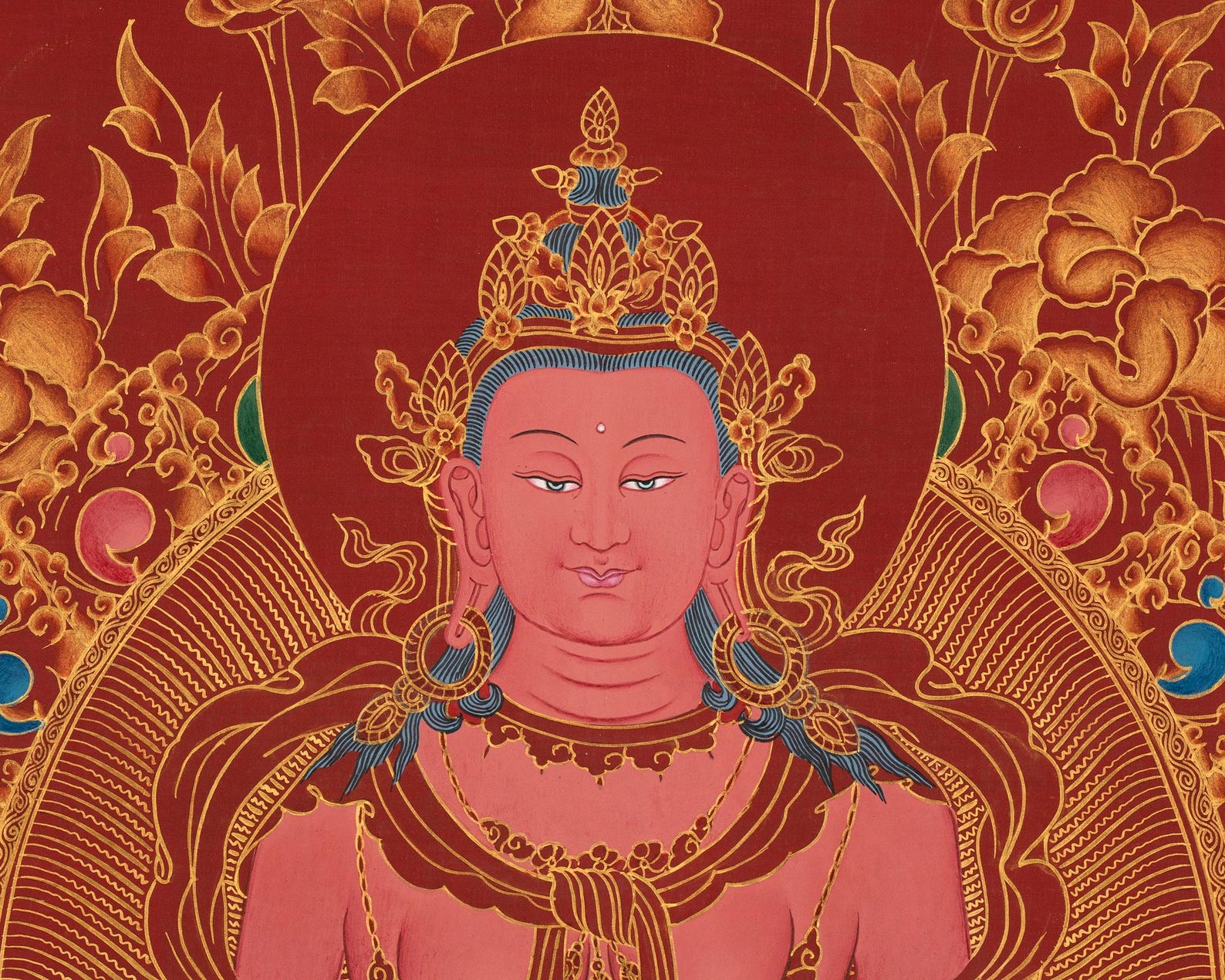 Amitayus Buddha Thangka | Red Buddha | Hand-painted on Red Background ...