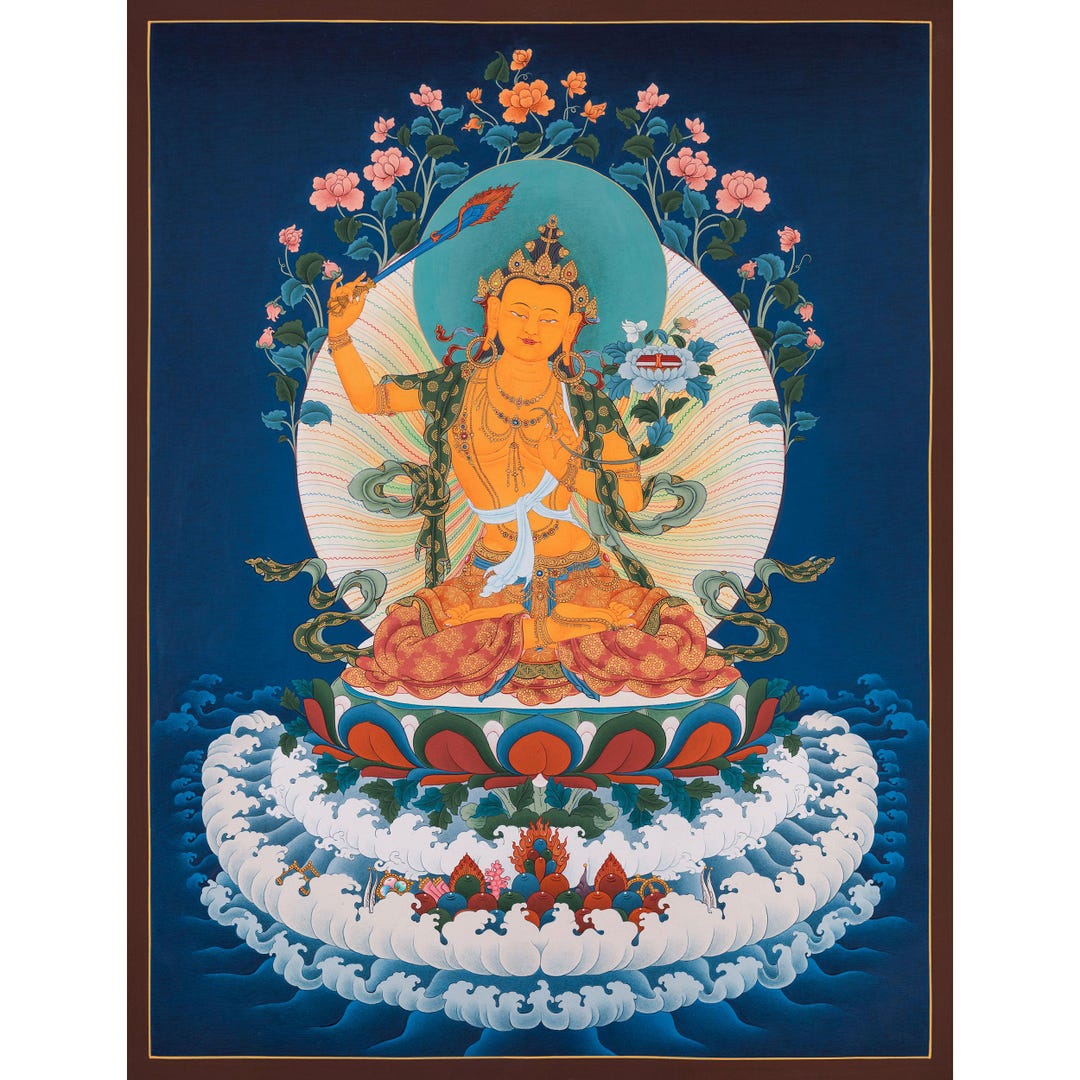 Manjushri, the Buddha of Wisdom | Hand-painted Tibetan Bodhisattva ...