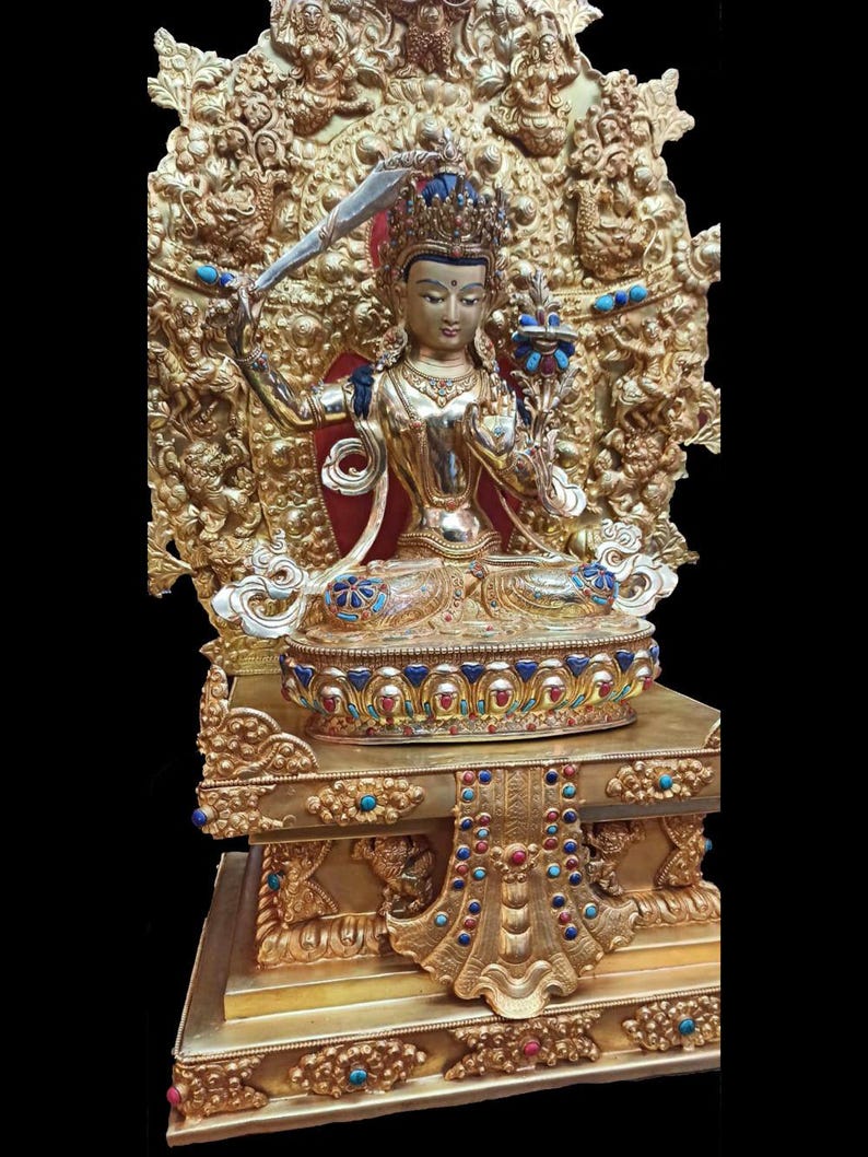 Bodhisattva Manjushri Handcrafted Statue | Fire Gold Plated Buddhist ...