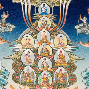 Guru Rinpoche Refuge Tree Thangka Painting With Buddhas, Dharmapalas ...