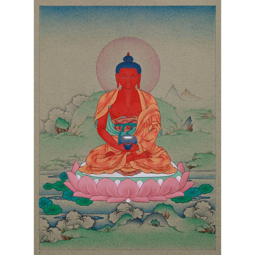 Ruby Red Amitabha Buddha Thangka | Hand-painted Tibetan Buddhist Sacred ...