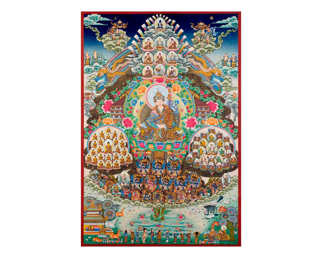 Traditional Guru Rinpoche Lineage Tree | Padmasambhava Thangka Painting ...