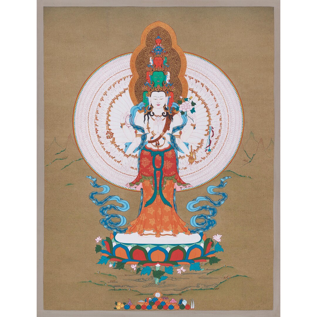 Thousand Arms Chenrezig Thangka | Hand-painted Karma Gadri Artistry ...