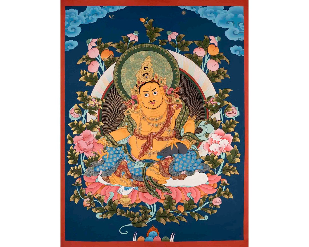 Dzambala Kubera Thangka Painting | Buddhist Deity of Wealth | Tibetan ...