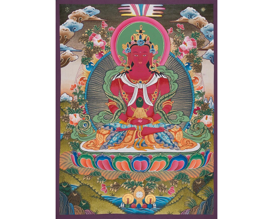 Genuine Hand-painted Amitayus Buddha | Red Buddha | Tibetan Buddhist ...