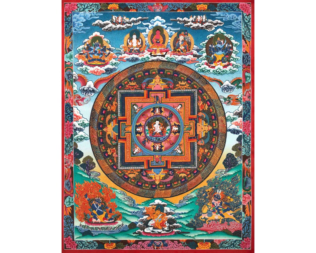 Vajrasattva Mandala Thangka Tibetan Buddhist Deity Handmade Thangka ...