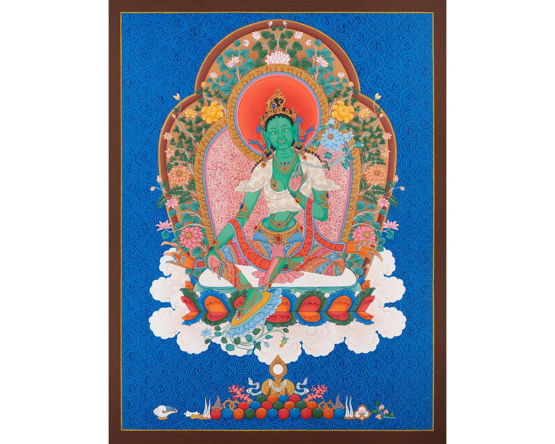 Hand-painted Mother Green Tara in Natural Stone Colors | Buddha Tara ...