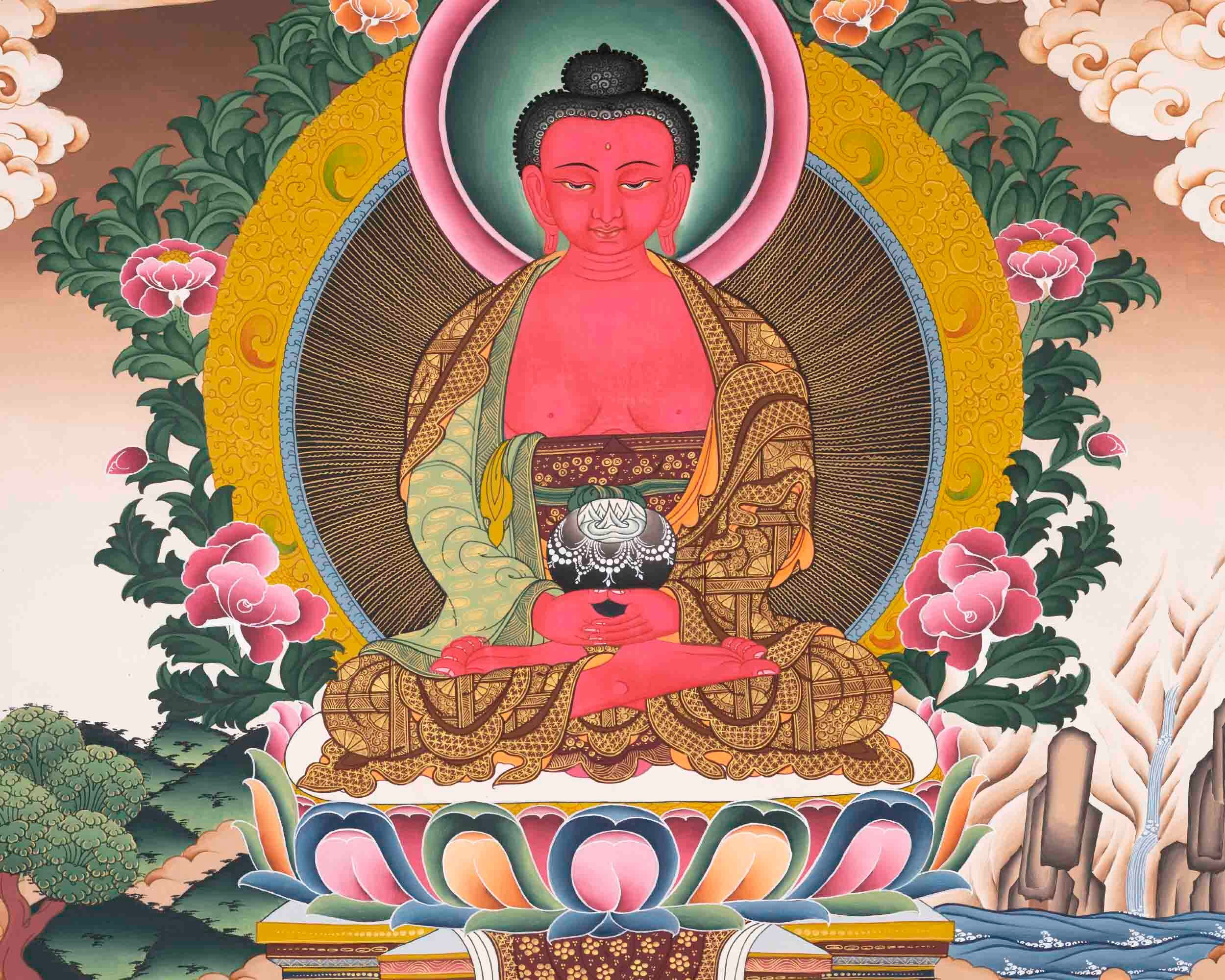 Amitabha Buddha and Green Tara Thanka Painting Tibetan Buddhist Wall Hanging Art Painting for ...