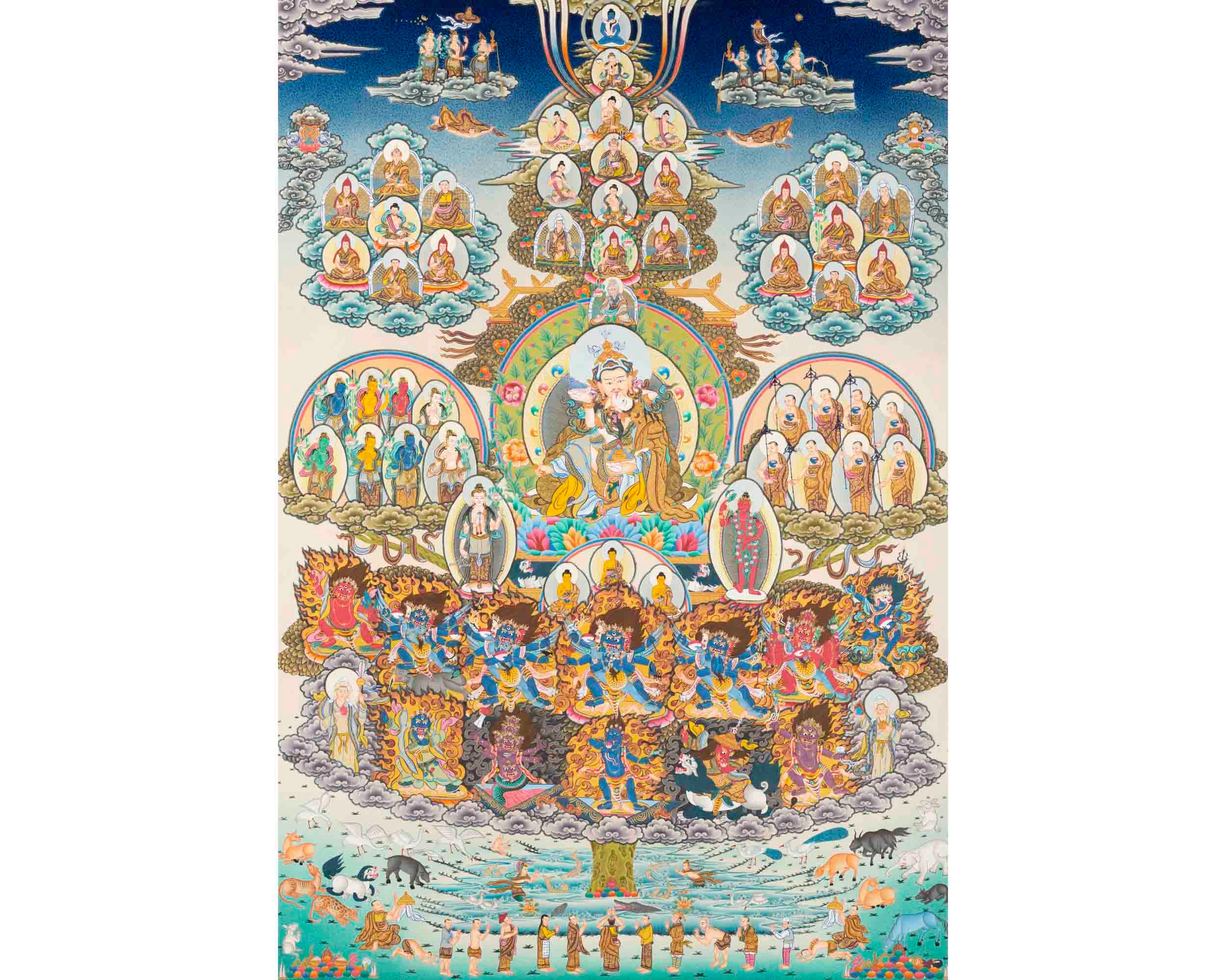 Guru Rinpoche Refuge Tree Thangka Painting With Buddhas - Etsy