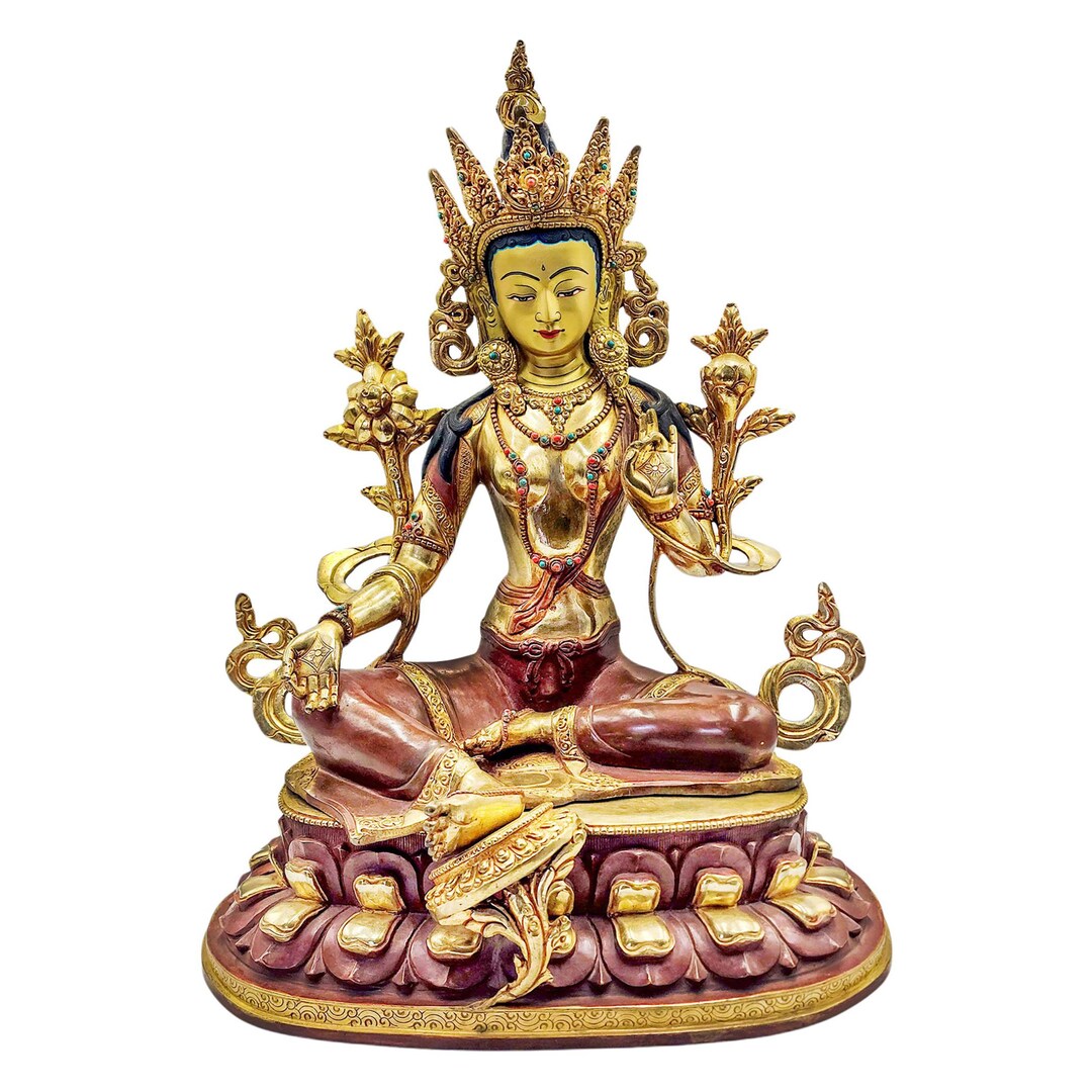 Buddhist Goddess Tara | Handcrafted Green Tara Statue | Fire Gold ...