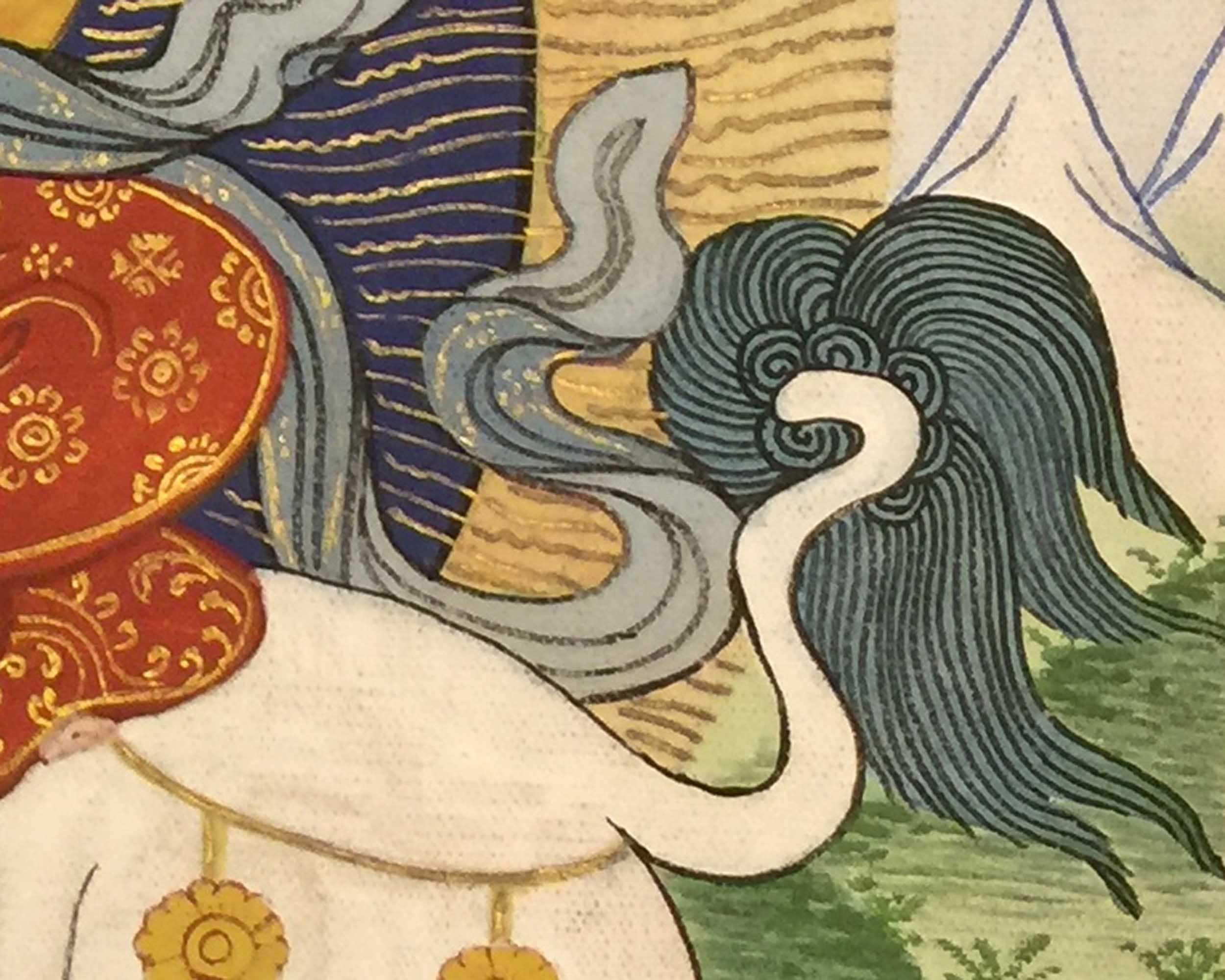 Vintage Guardian King Dharmapala Namtose Sittings on a Snow Lion ...