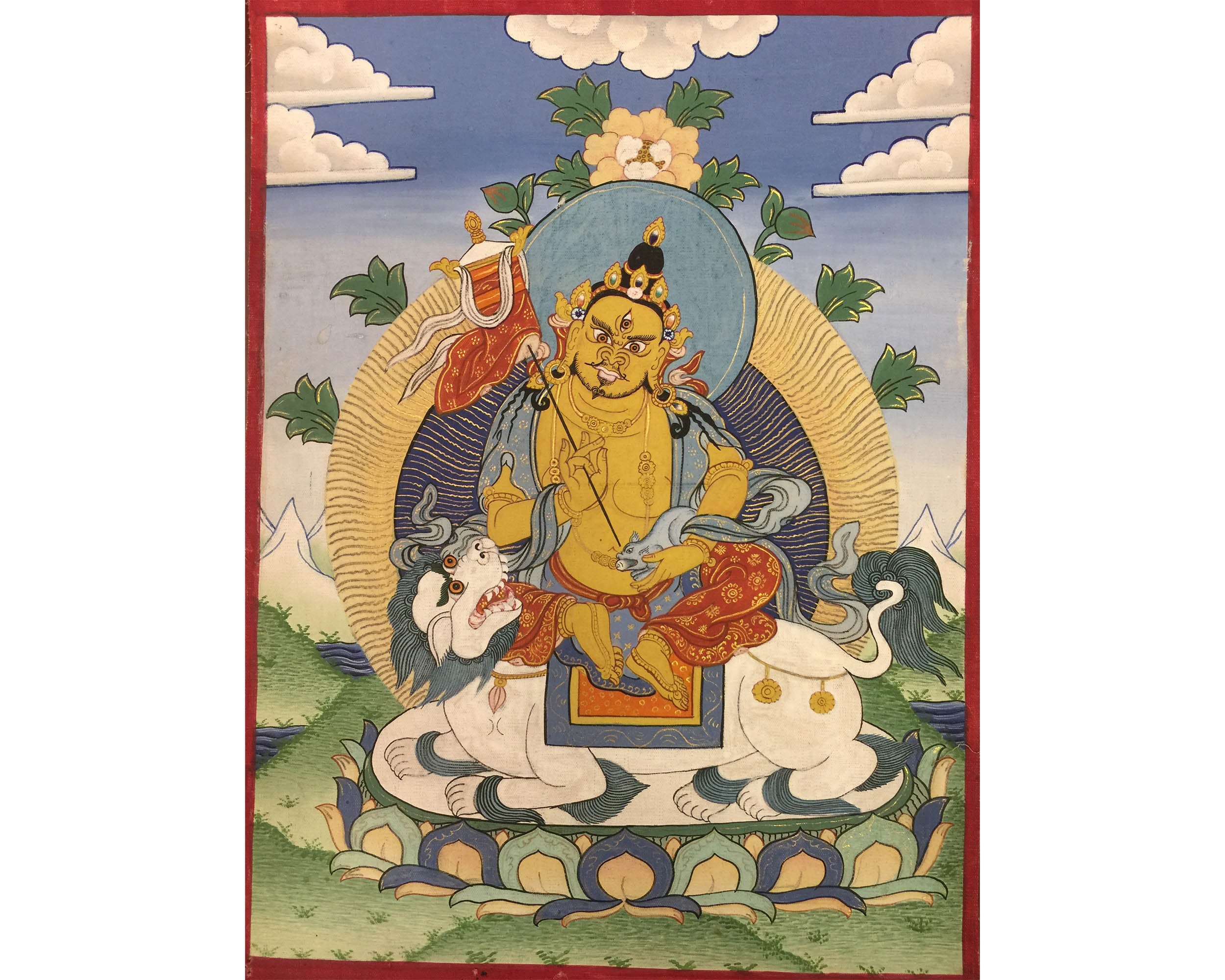 Vintage Guardian King Dharmapala Namtose Sittings on a Snow Lion ...