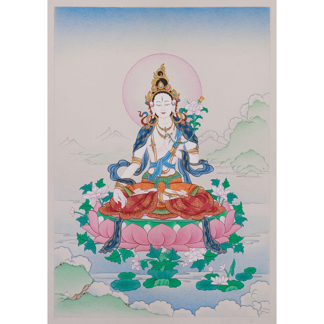Seven Eyes White Tara Thangka | Small Buddhist Art | Healing, Longevity ...