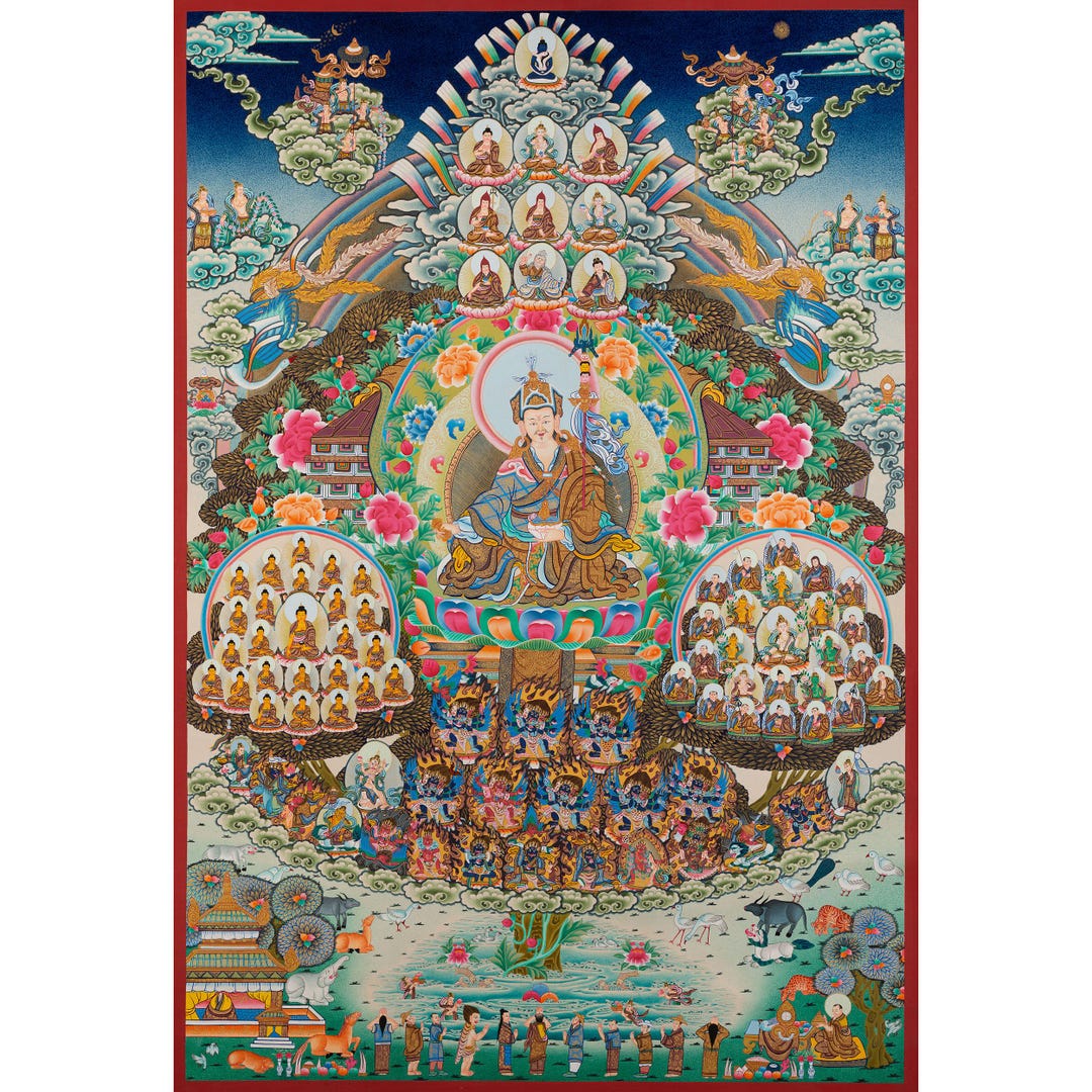 Traditional Guru Rinpoche Lineage Tree | Padmasambhava Thangka Painting ...