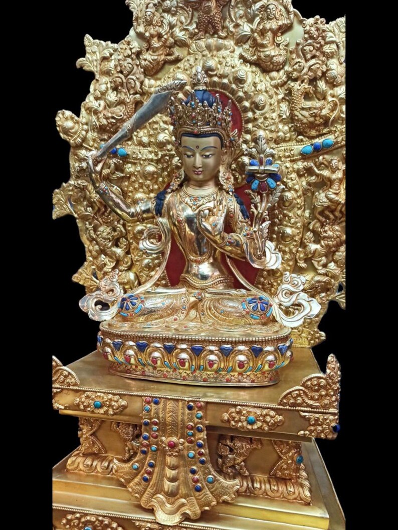 Bodhisattva Manjushri Handcrafted Statue | Fire Gold Plated Buddhist ...