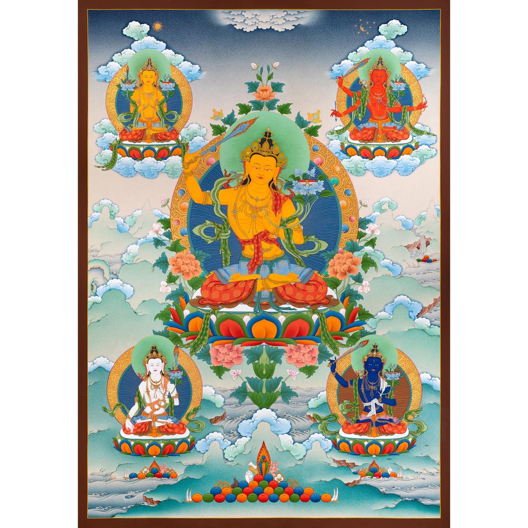 Five Manjushri Thangka Print | Manifestations of the Divine Wisdom ...