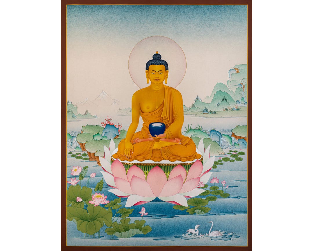 Hand-painted Buddha Shakyamuni Thangka: Nepali Art on Canvas (18x24 ...