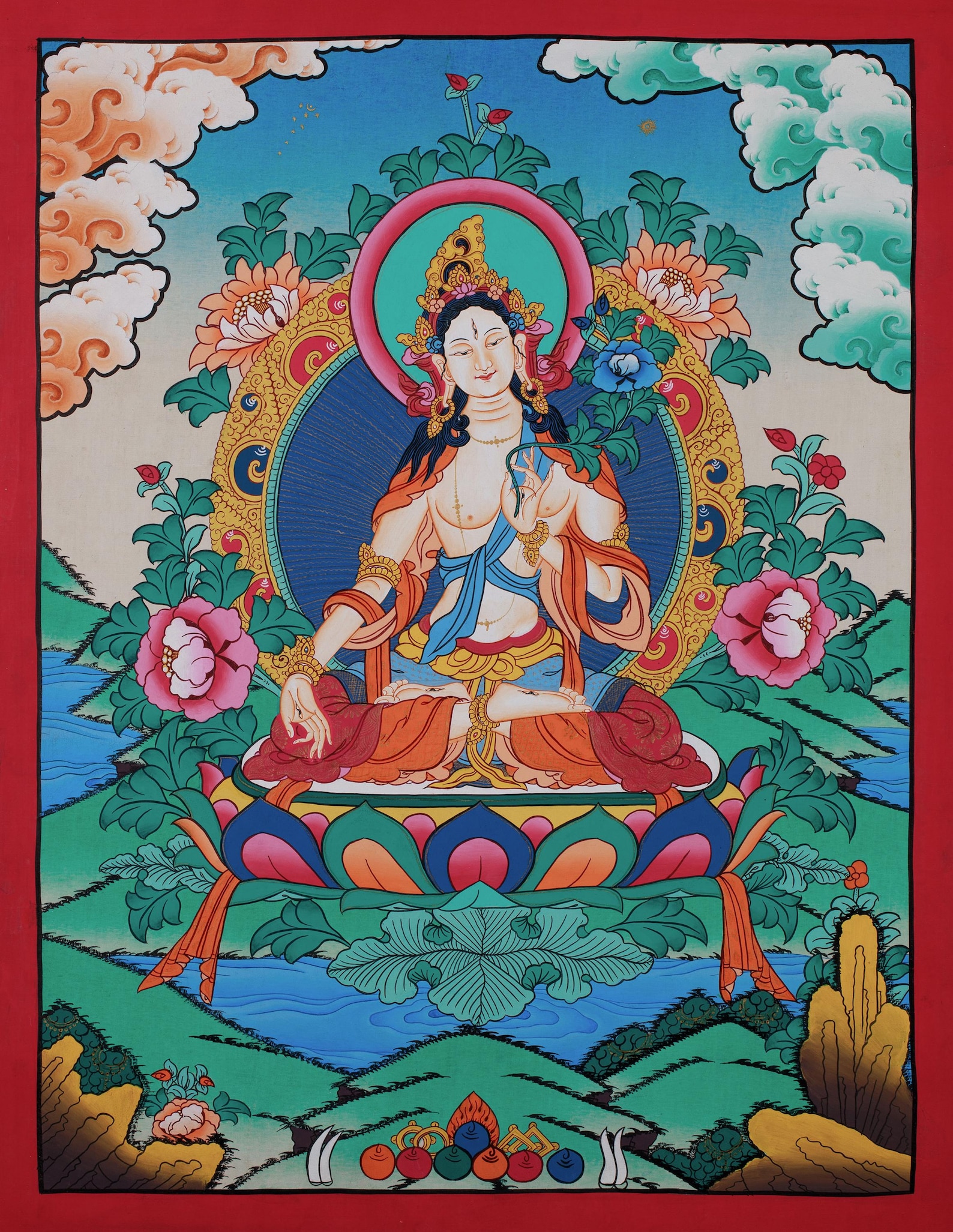 White Tara Thangka | Mother of Buddhas and Healing Deity | Hand-painted ...