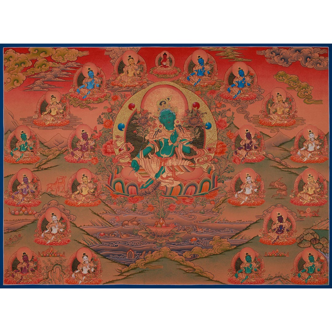 Twenty-one Taras Thangka Painting | Sacred Tibetan Buddhist Art | 24K ...