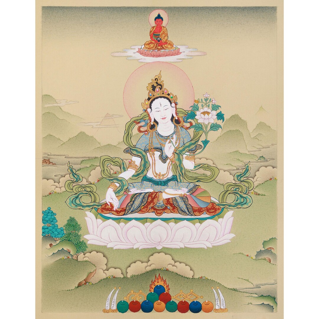 Goddess White Tara With Amitabha Buddha | Healing and Longevity Deity ...