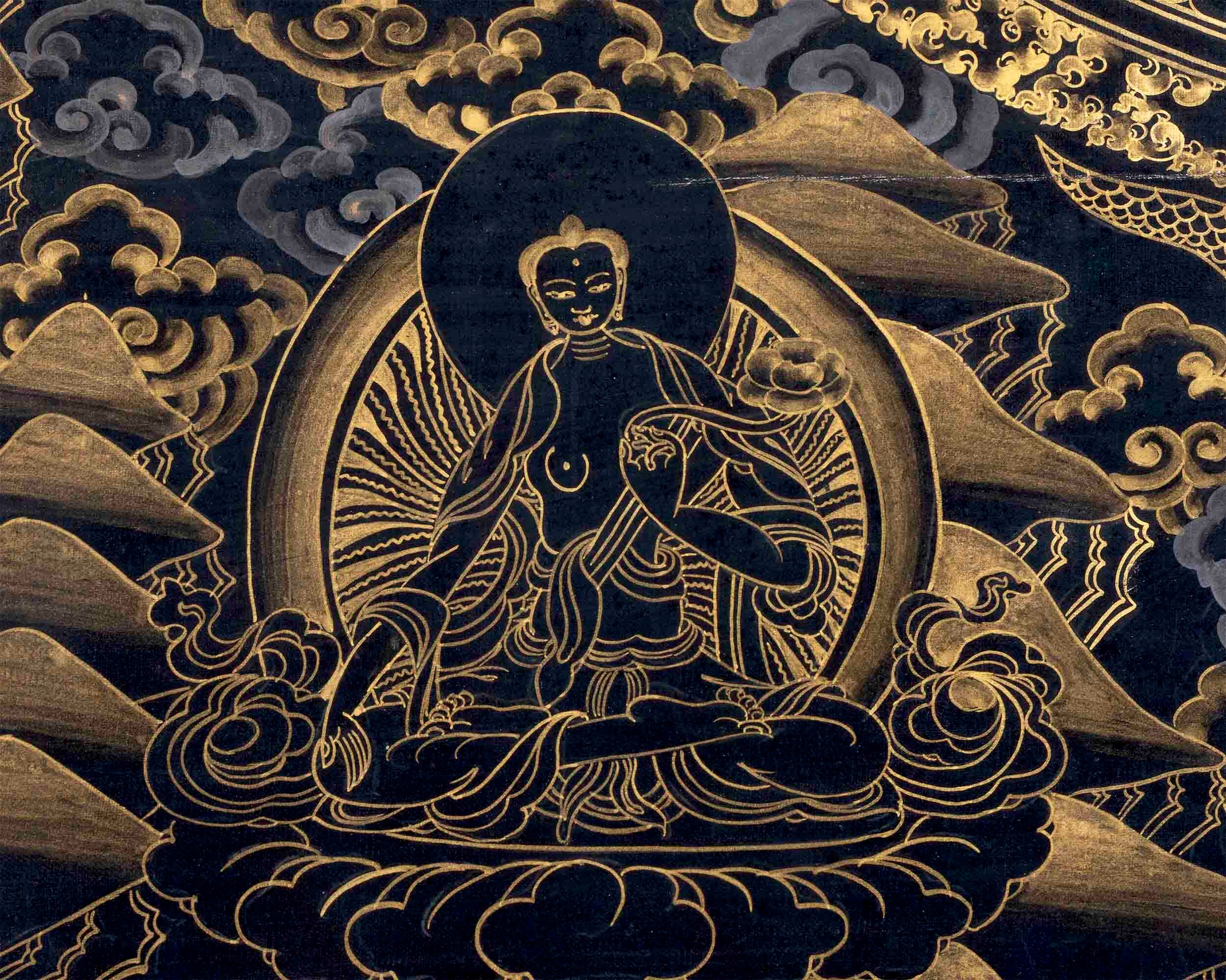 Original Hand Painted Gold and Black Style Amitabha Buddha Mandala ...