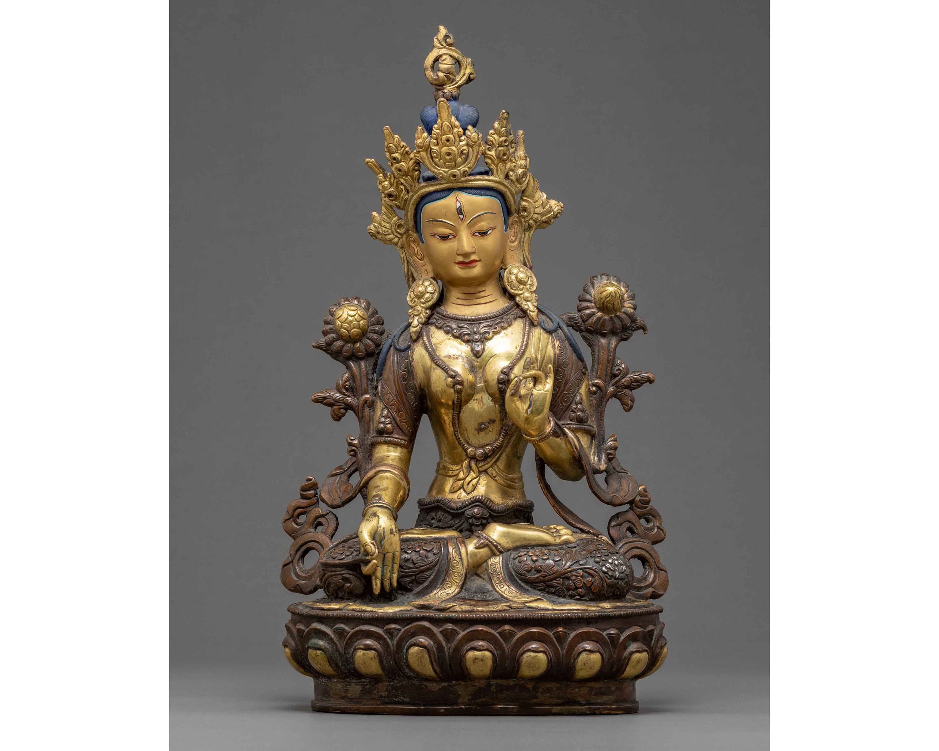 Last Piece Vintage Unique Hand-made Statue of White Tara With Rare and ...