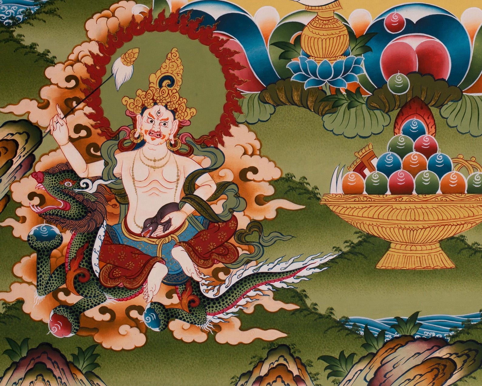 Five Dzambhala Artwork | Sacred Wealth Deities Thangka With 24K Gold ...
