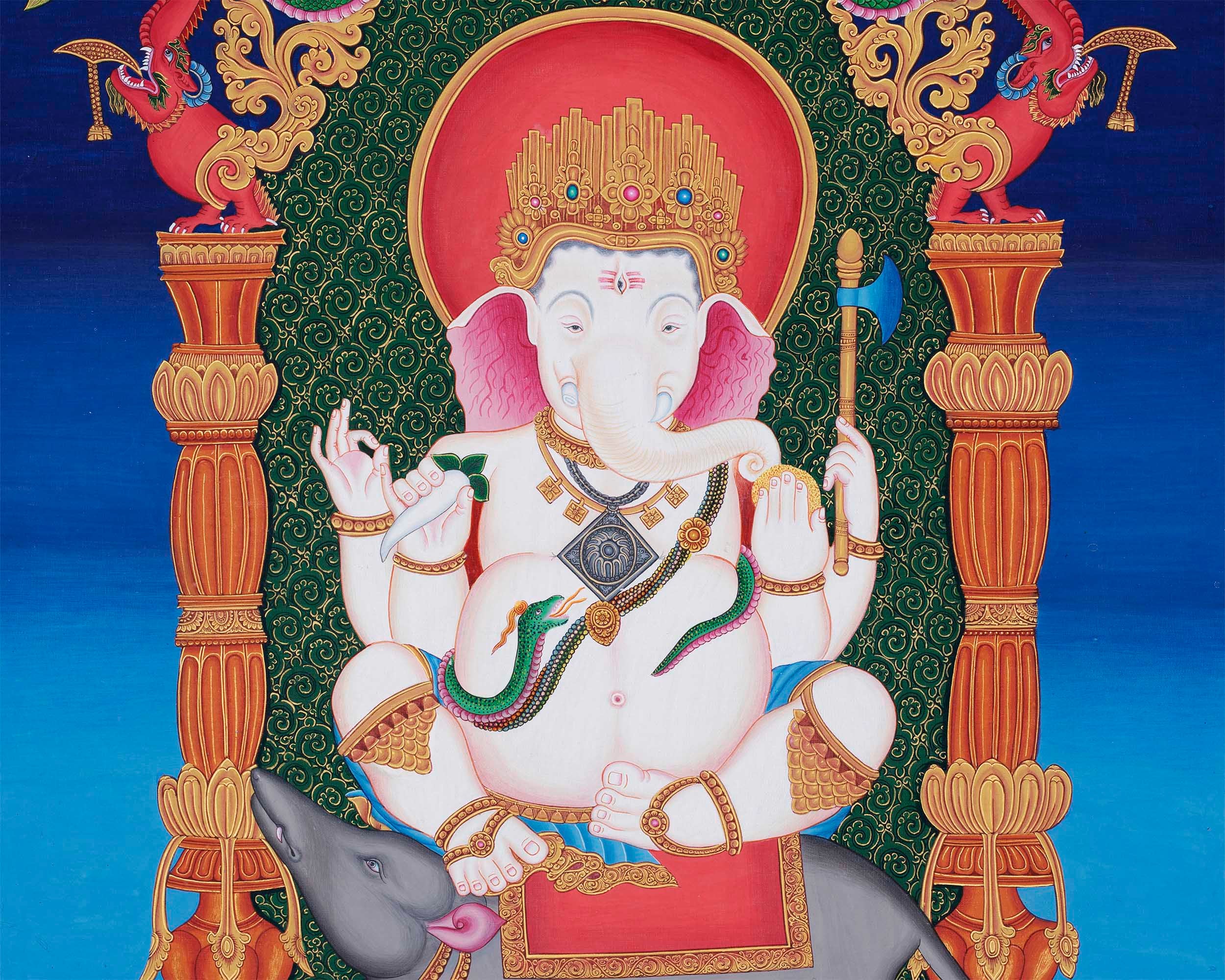 Ganesh the King of Obstacle Destroyer | Original Hand-painted Thangka ...