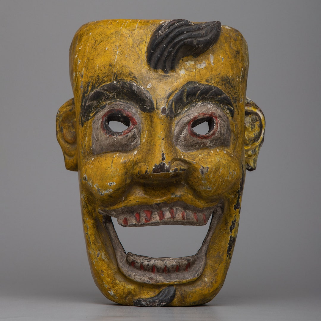 Laughing Wooden Mask Vintage Wooden Face Mask From Nepal Vintage Table ...