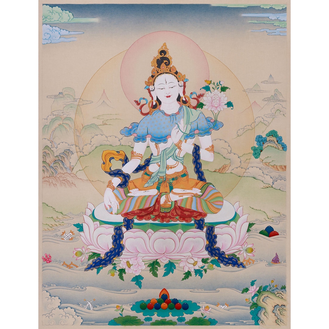 Tibetan White Tara Thangka 24 Inches | Symbol of Healing, Longevity ...
