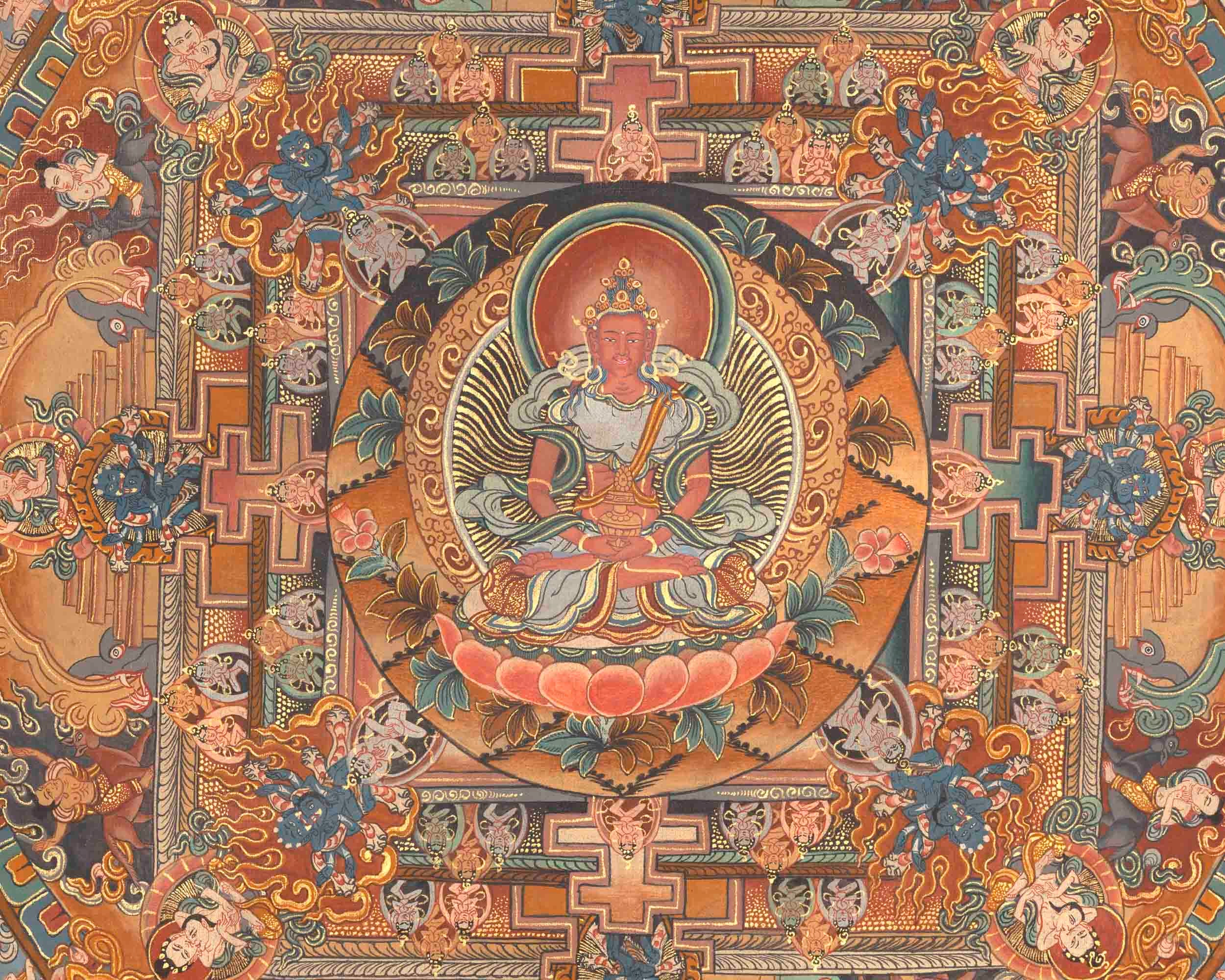 Amitayus Buddha Mandala Thangka | Original Hand Painted Red Buddha ...