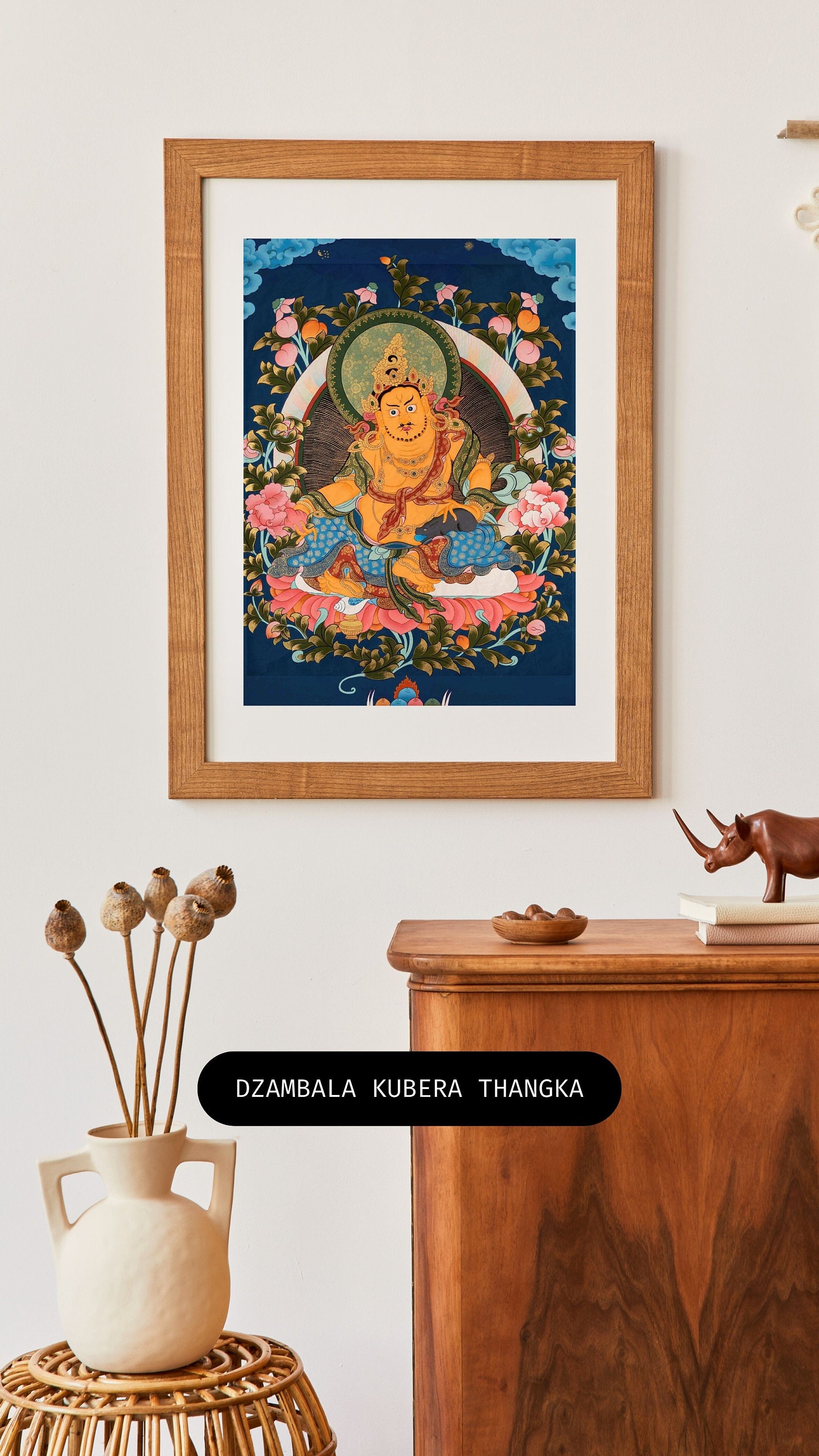 Dzambala Kubera Thangka Painting | Buddhist Deity of Wealth | Tibetan ...