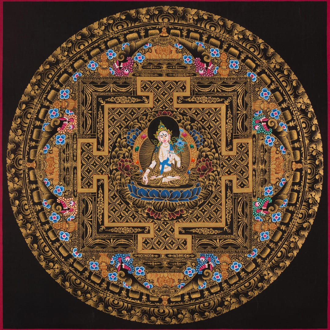 Original Hand-painted White Tara Mandala Thangka | Art for Good Luck to ...